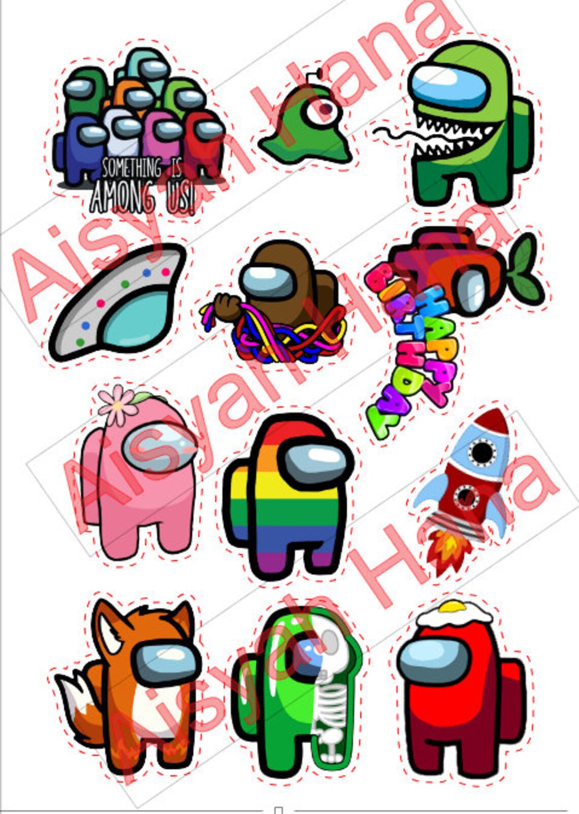 Among Us Cake Topper Set 1 Name Topper, 12 Cake Toppers & 12 Cupcake ...