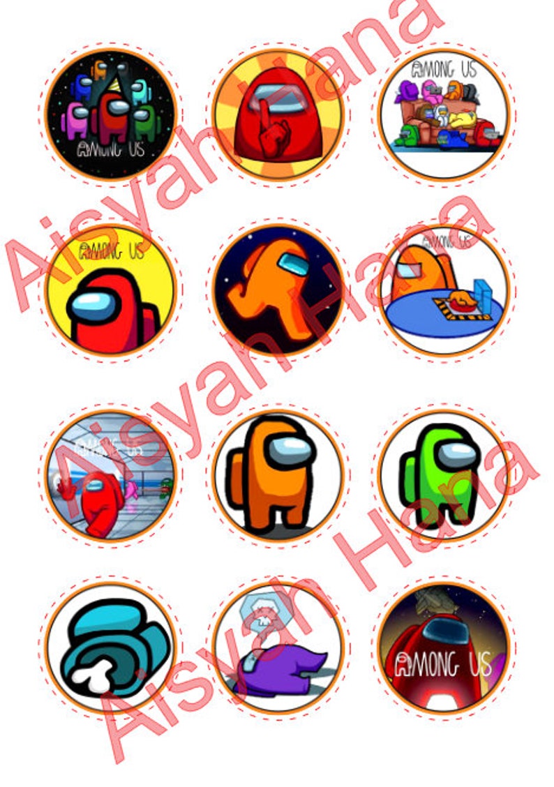 Among Us Cake Topper Set 1 Name Topper, 12 Cake Toppers & 12 Cupcake ...