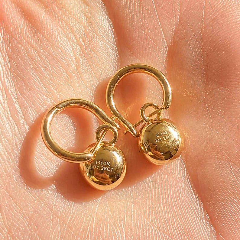 Georgian Style Moissanite Hoop Earrings, 14K Gold Huggie Drop, Vintage ...