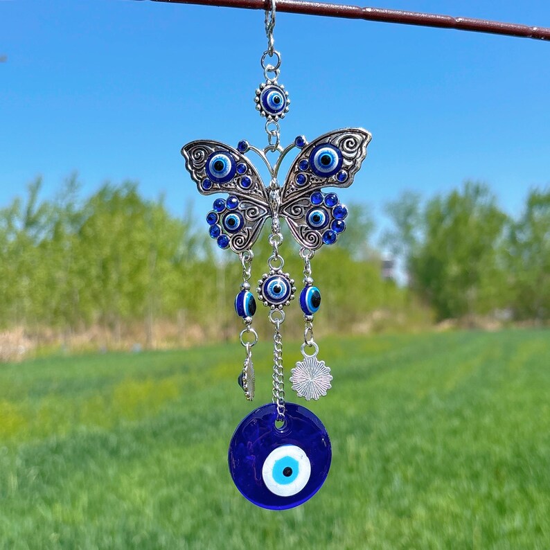 Blue Butterfly Evil Eye Hanging,eye of the Devil Wind Chime,ornament ...