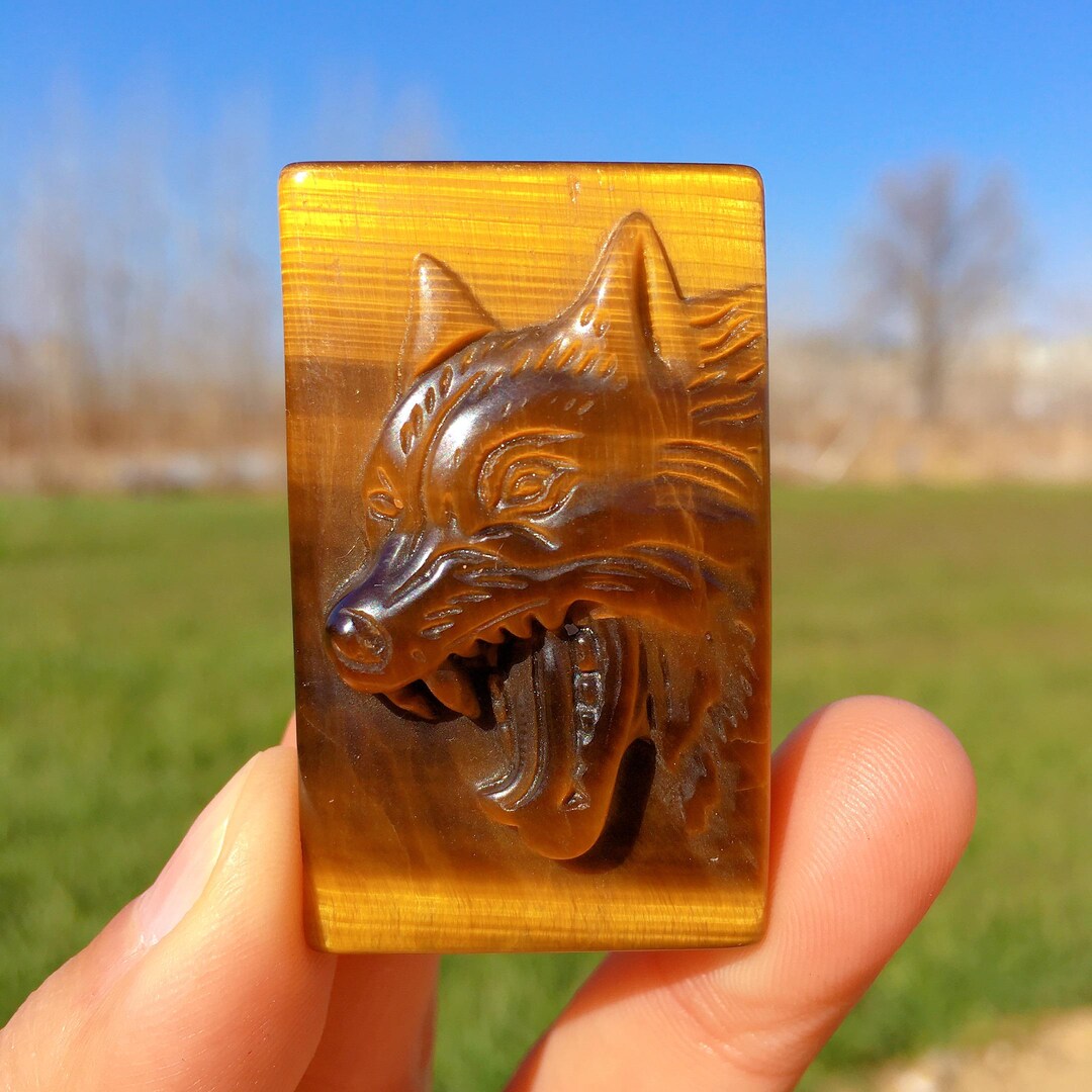 Natural Tiger Eye Jasper Wolf Totem,quartz Crystal Wlof Totem,home ...