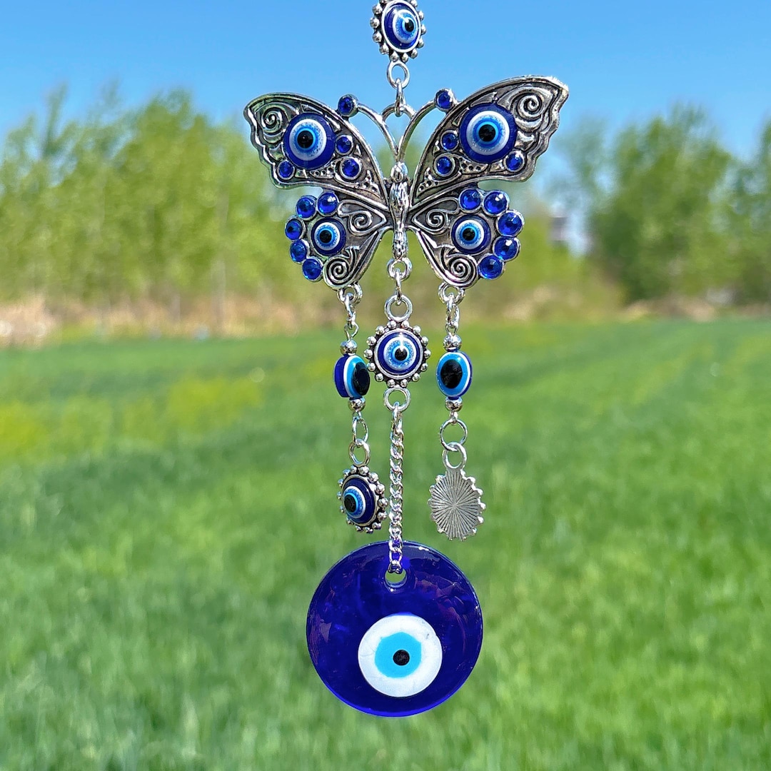 Blue Butterfly Evil Eye Hanging,eye of the Devil Wind Chime,ornament ...