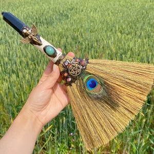 13" Natural Obsidian Broom,quartz Crystal Magic Broom,altar Supplies ...