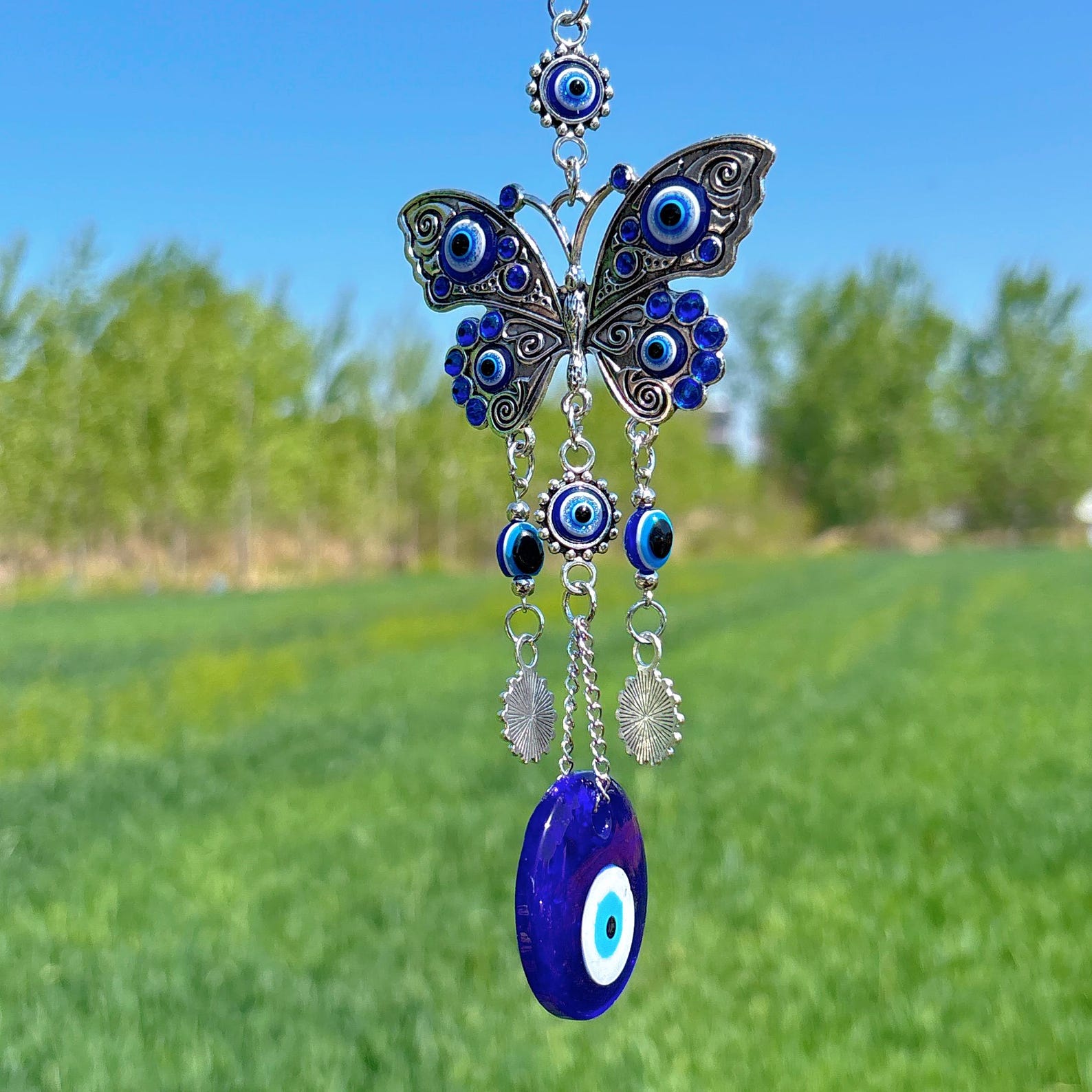 Blue Butterfly Evil Eye Hanging,eye of the Devil Wind Chime,ornament ...