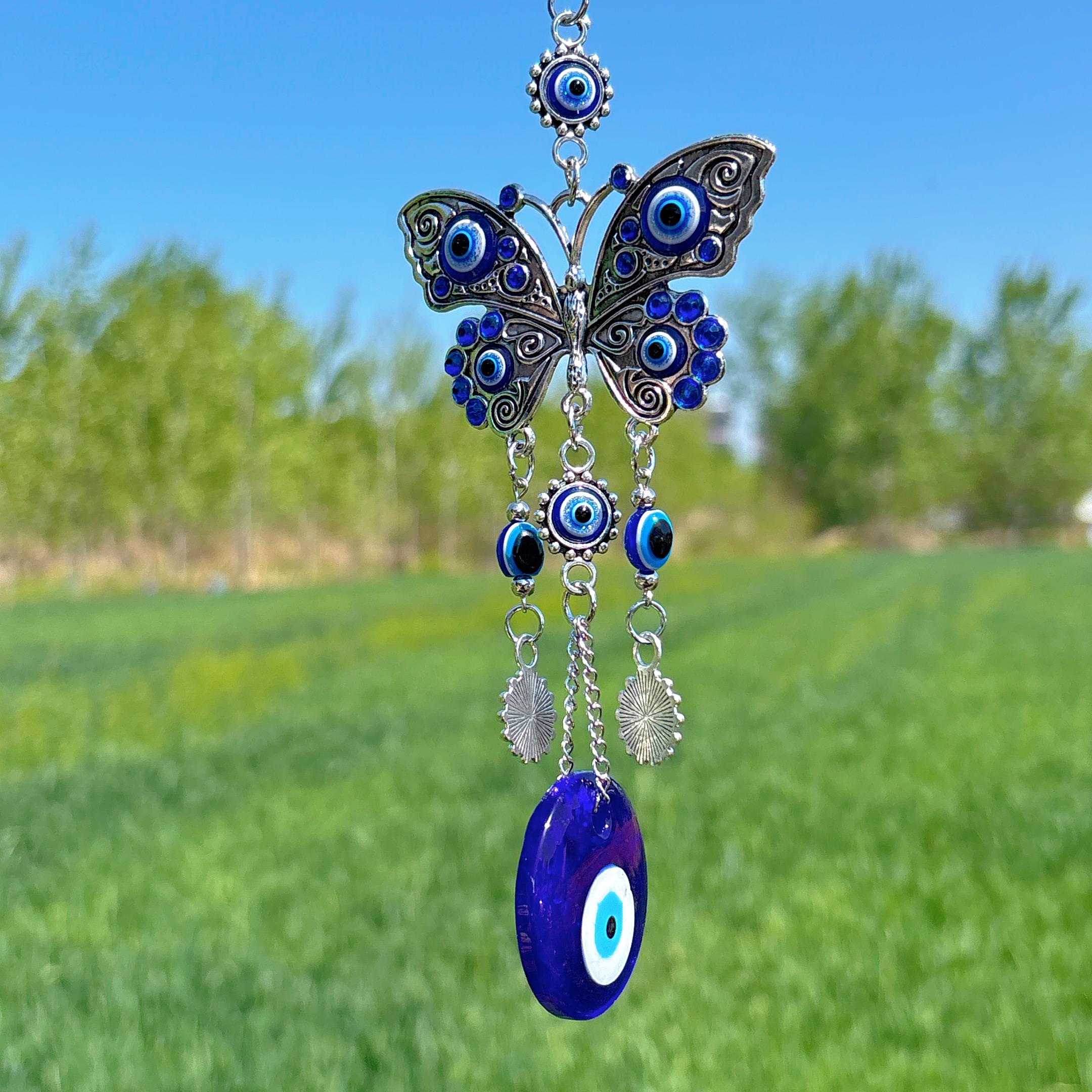 Blue Butterfly Evil Eye Hanging,eye of the Devil Wind Chime,ornament ...