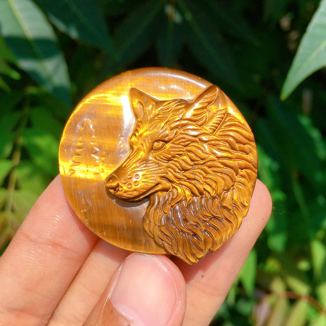 1pc Natural Tiger Eye Jasper Wolf Totem,quartz Crystal Wlof Totem,home ...