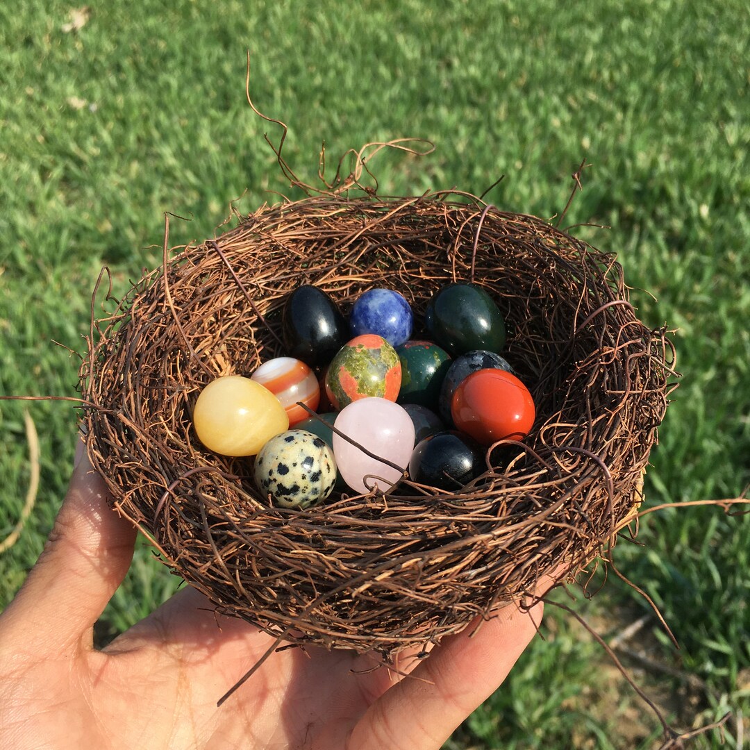 A Set of Mixed Crystal Small Bird Eggs+rattan Bird's Nest,crystals Egg ...