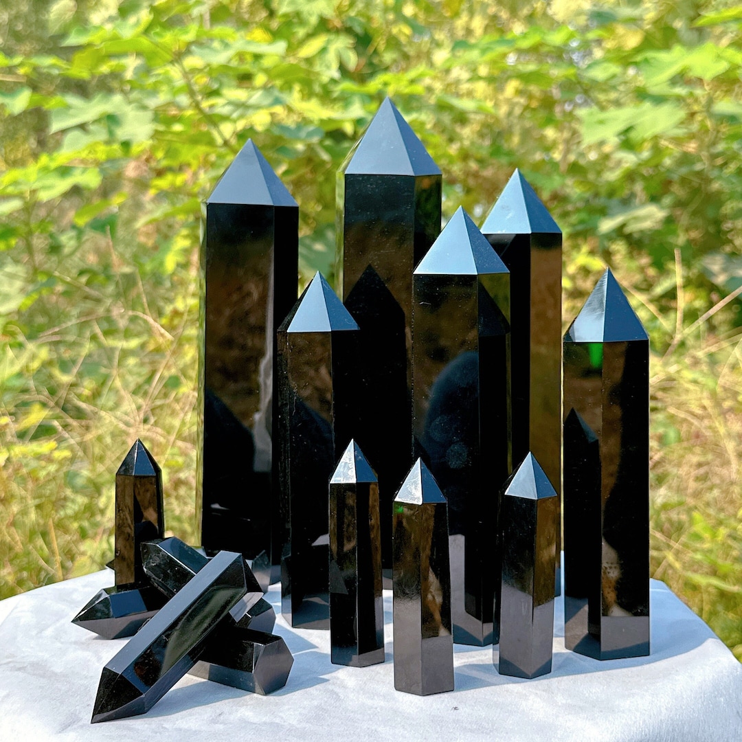 Natural Obsidian Tower Point-black Gemstone Tower-crystal Obelisk Wand-chakra Tower-polished ...