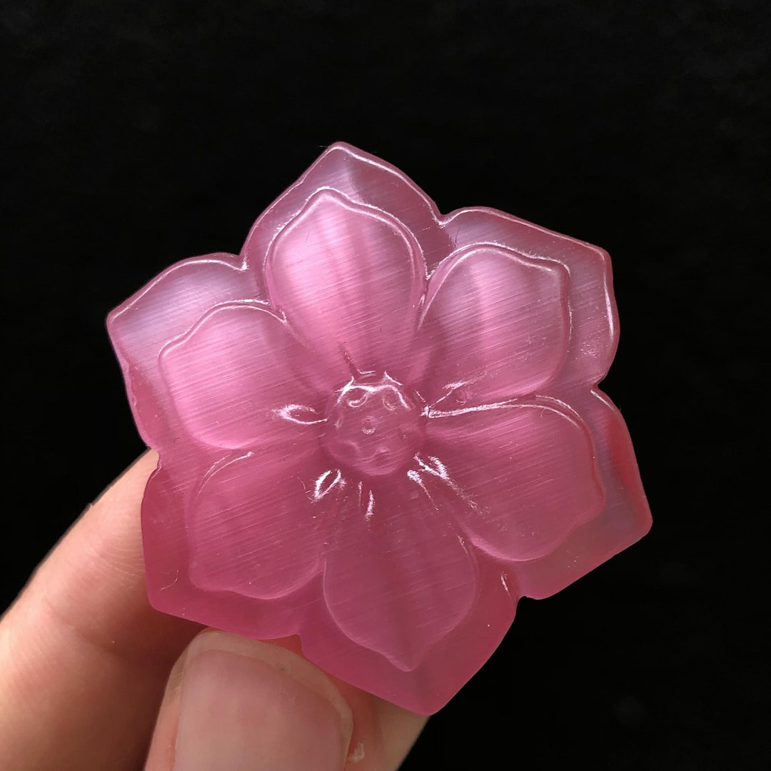 35mm+ Pink Cat's Eye Flower,hand Carved Flower,pink Cat's Eye Carving ...