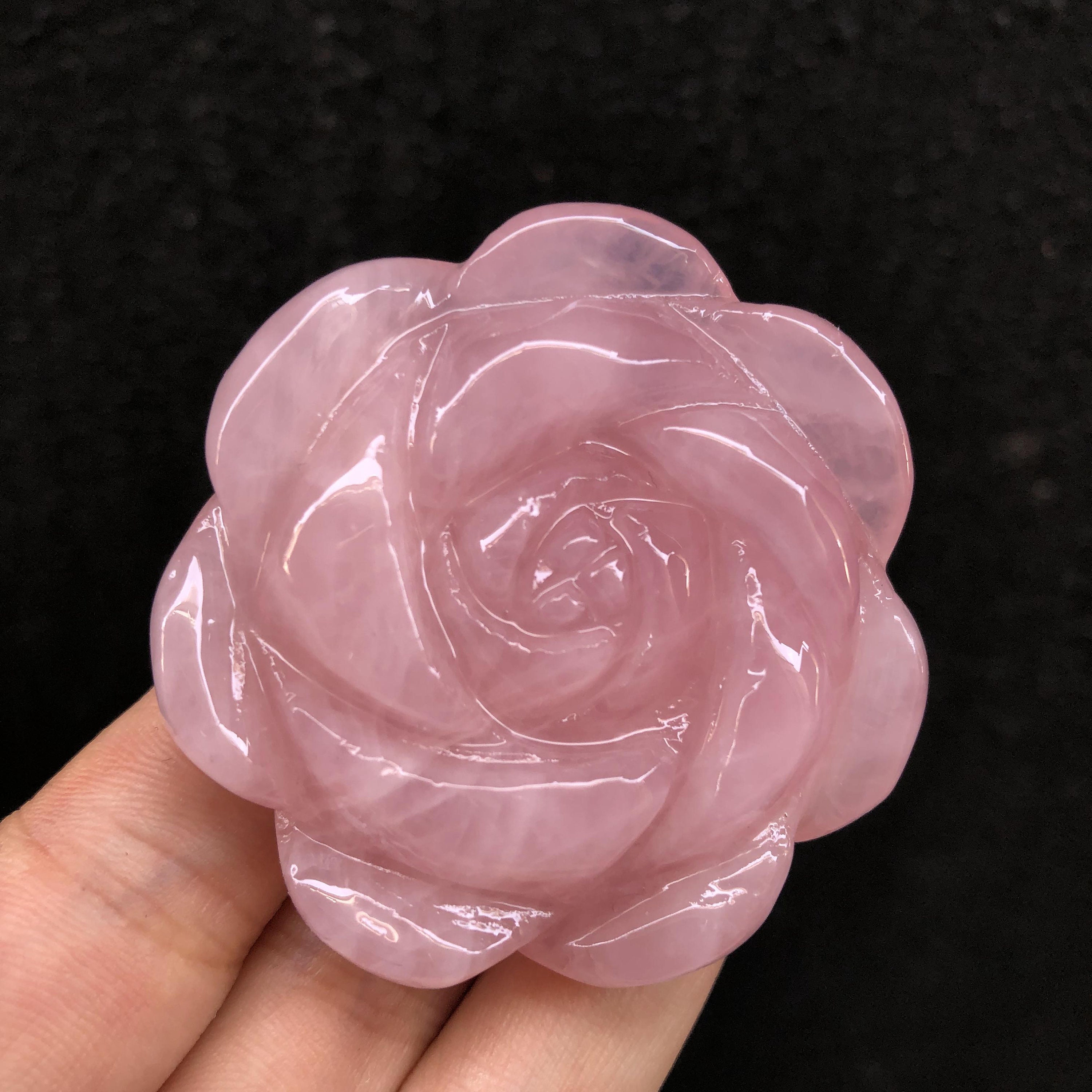 1PC Natural Rose Quartz Flower,hand Carved Flower, Rose Quartz Carving ...