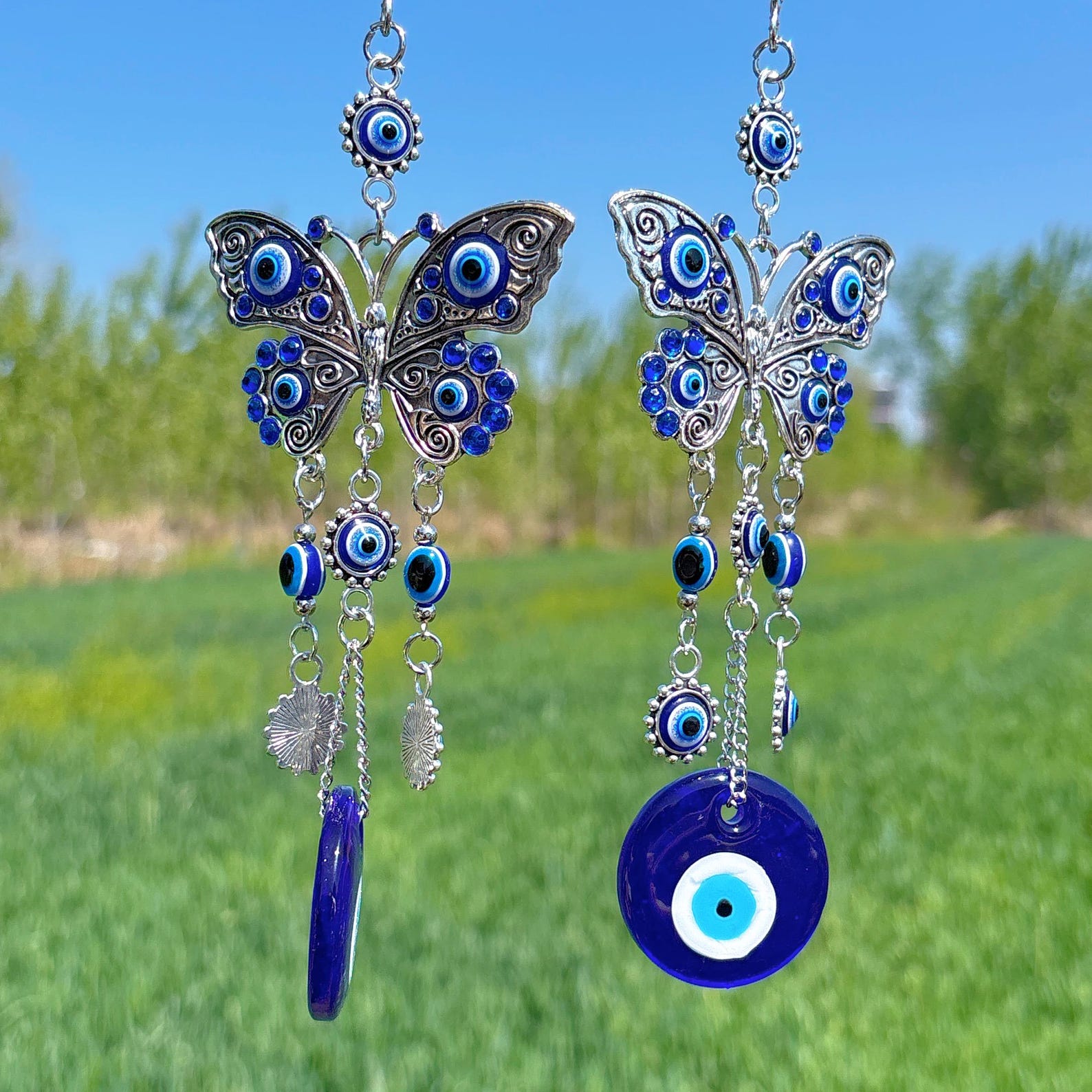 Blue Butterfly Evil Eye Hanging,eye of the Devil Wind Chime,ornament ...