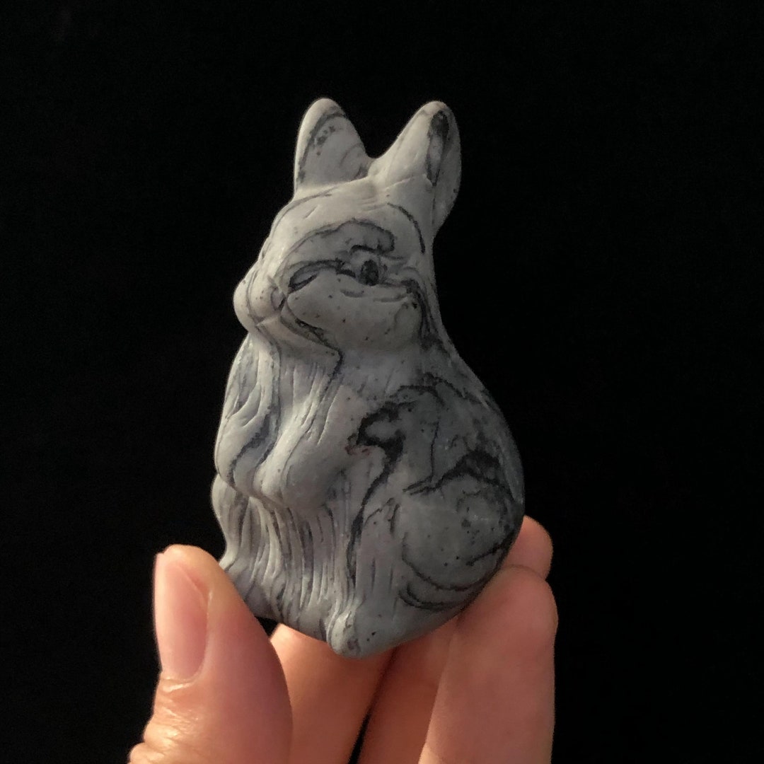 1PC Hand Carved Black Line Stone Rabbit,quartz Crystal Rabbit,reiki ...