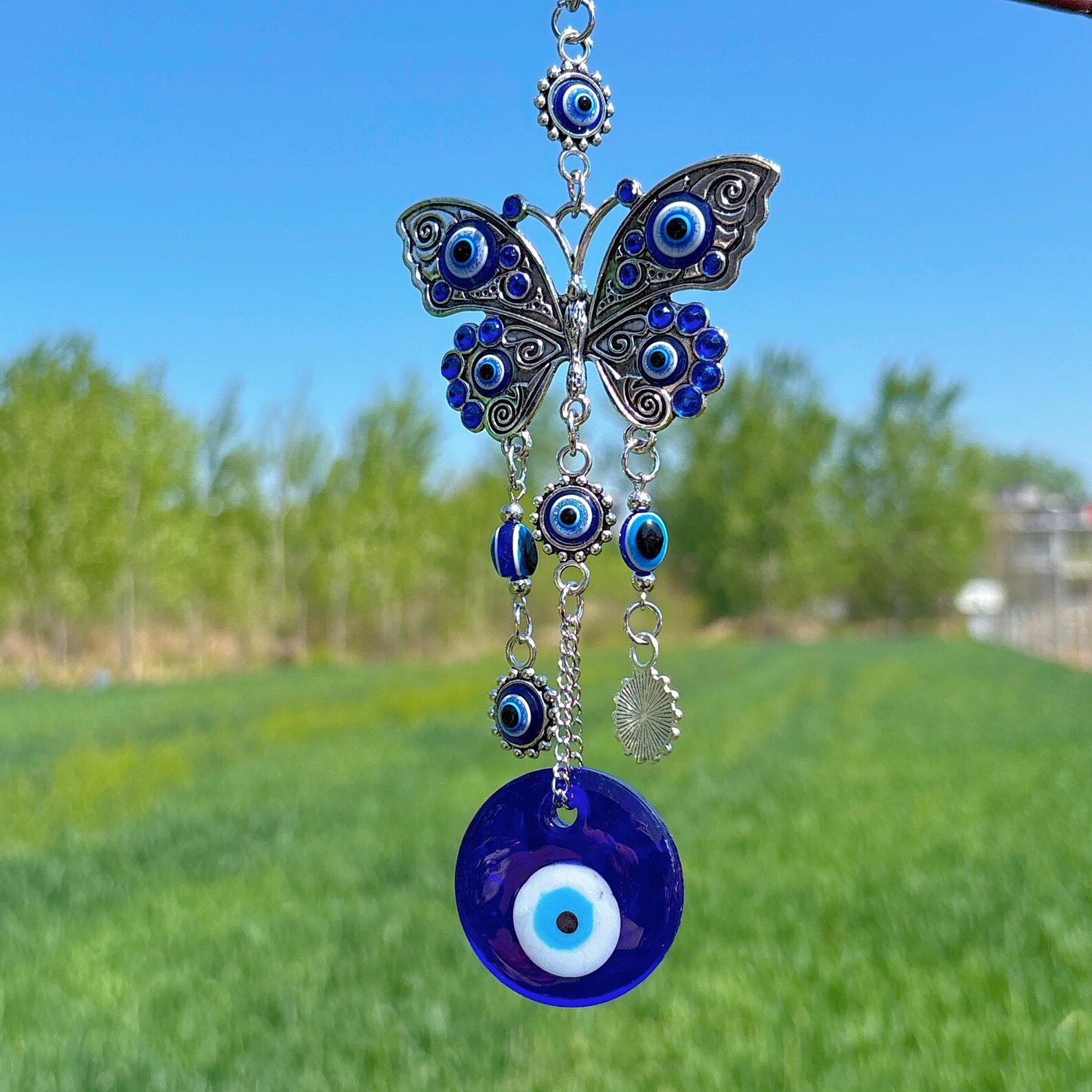 Blue Butterfly Evil Eye Hanging,eye of the Devil Wind Chime,ornament ...