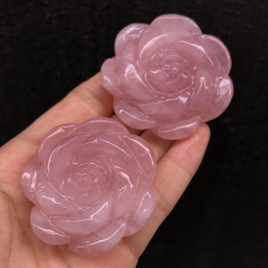 1PC Natural Rose Quartz Flower,hand Carved Flower, Rose Quartz Carving ...