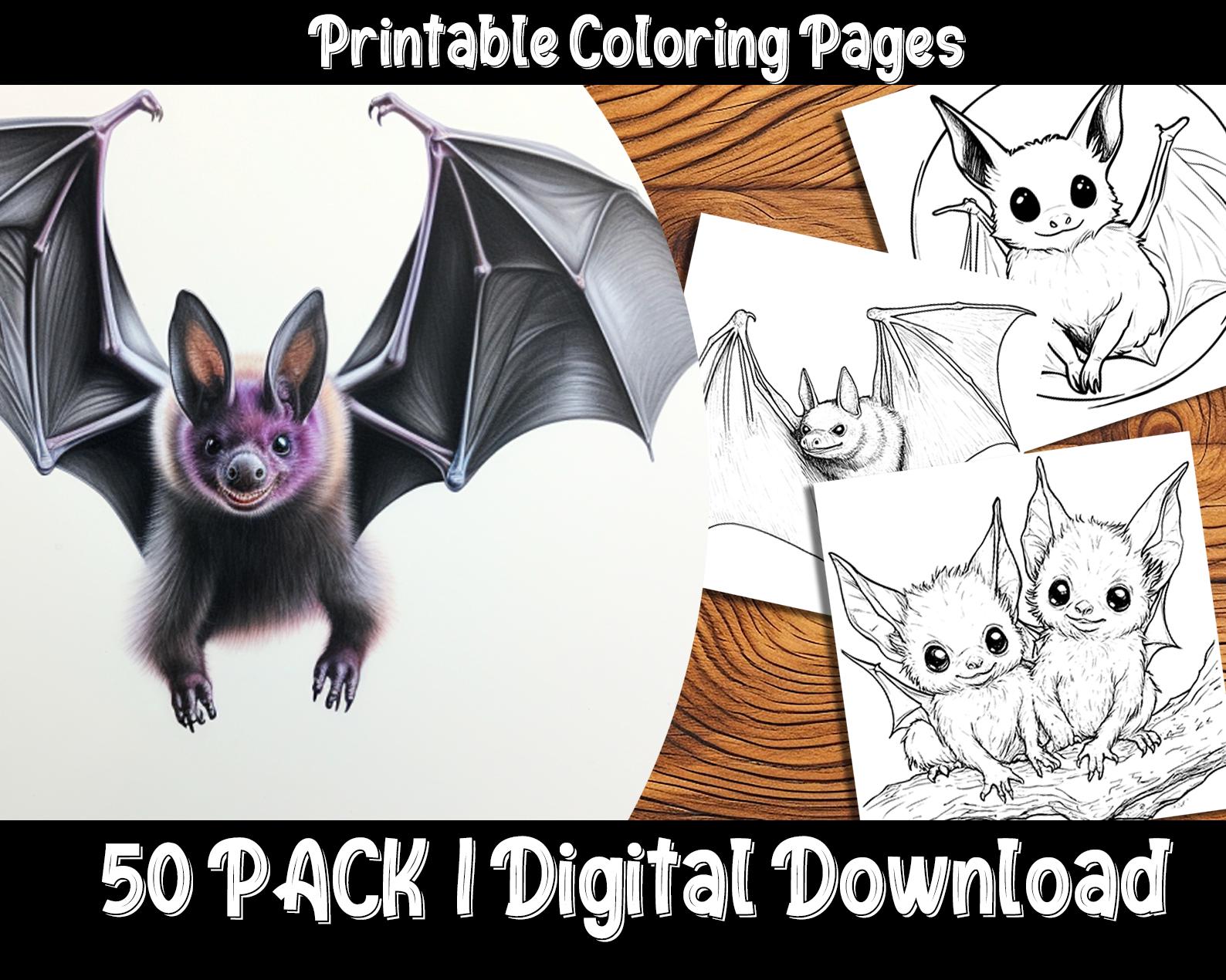 50 Bat Coloring Pages Pack – Cute, Cartoon and Realistic Bat Designs ...