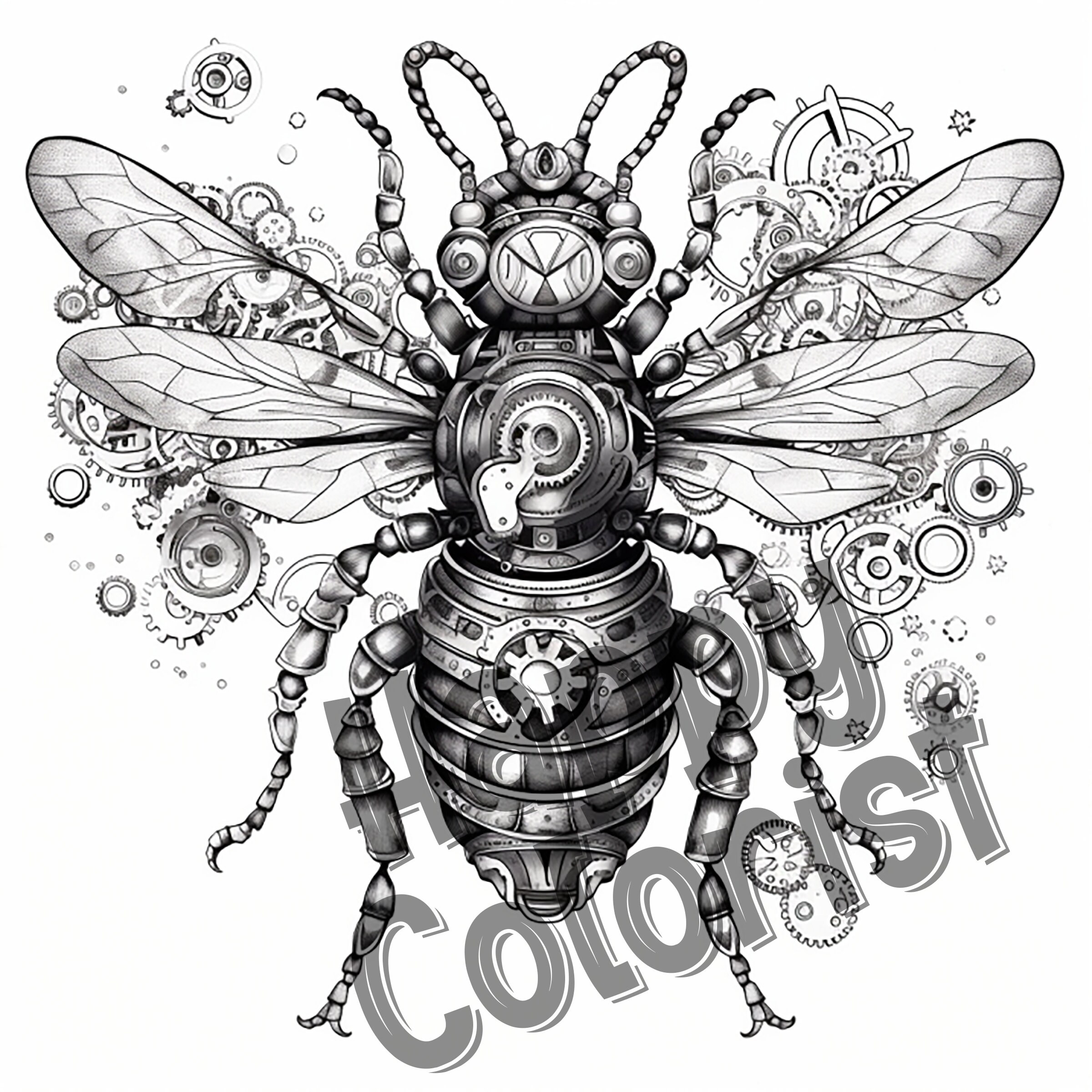 Steampunk Bee Coloring Pages: Intricate and Unique Designs for ...