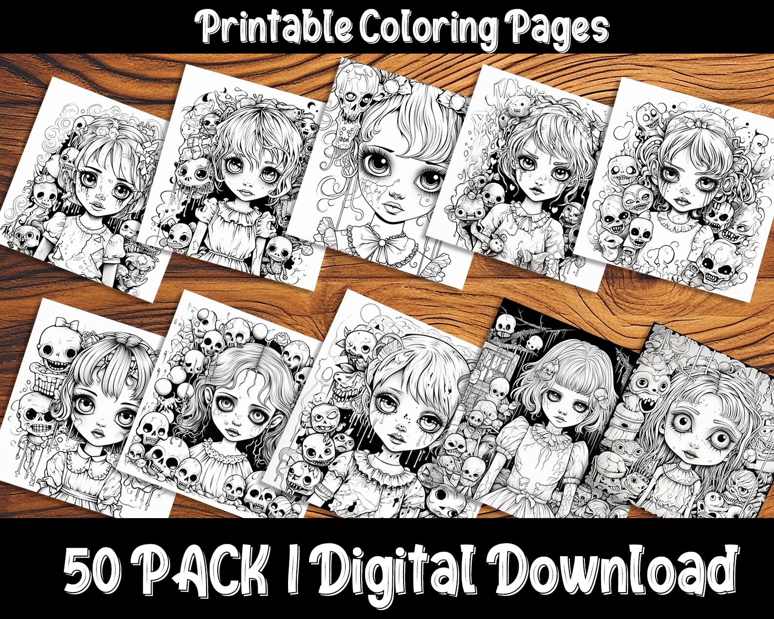 Gothic Playtime Adult Coloring Pages - Pack of 50, Digital Download - Etsy