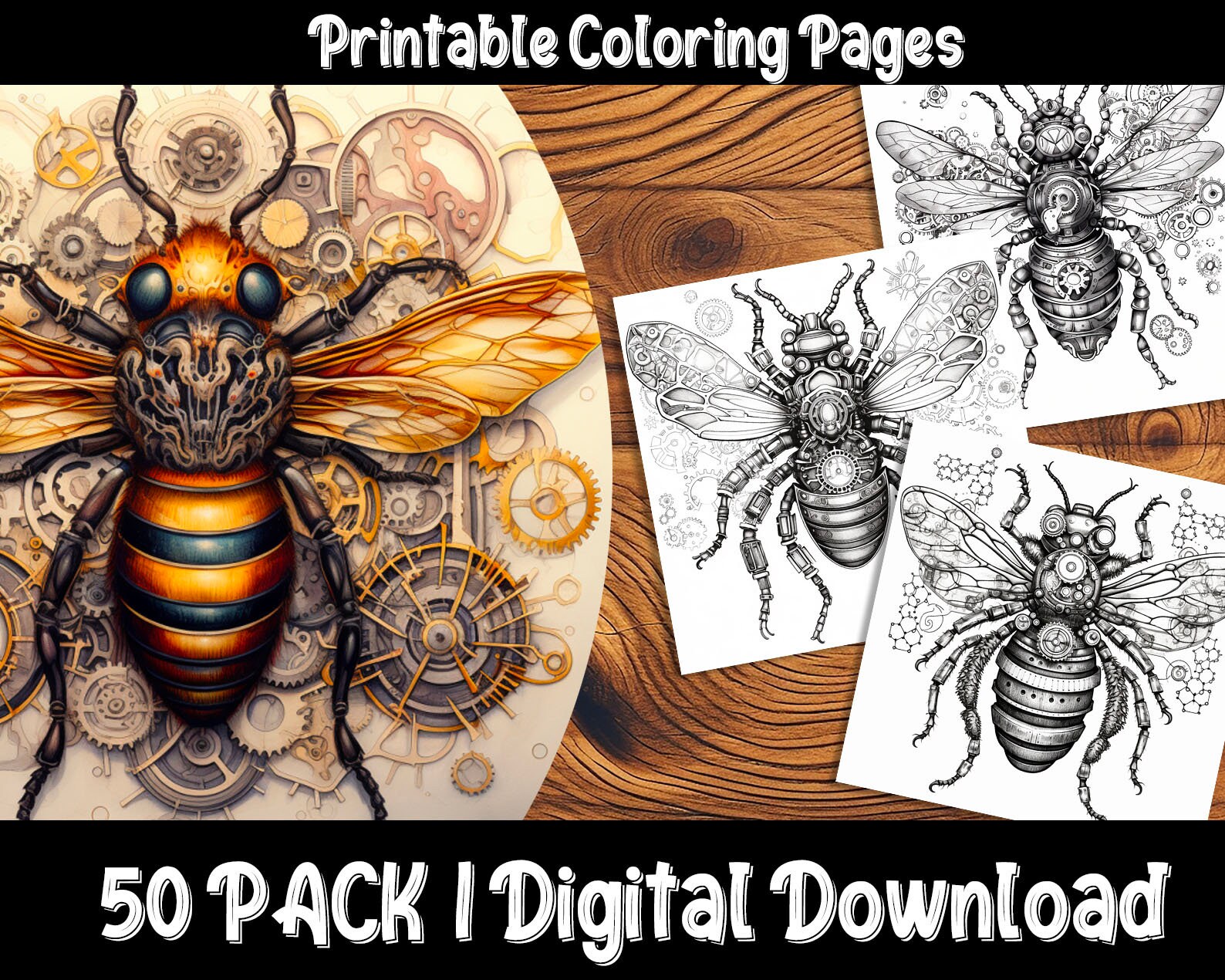 Steampunk Bee Coloring Pages: Intricate and Unique Designs for ...