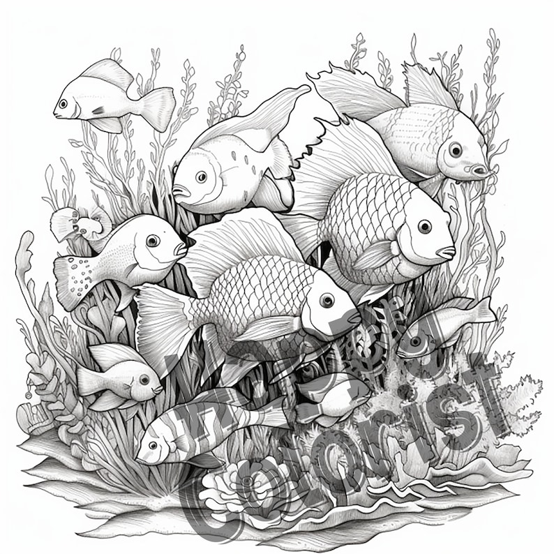 Underwater Adventure: Schools of Fish Coloring Pages for Relaxation and ...