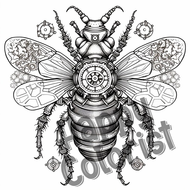 Steampunk Bee Coloring Pages: Intricate and Unique Designs for ...