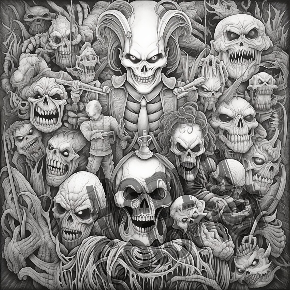 Haunted Halloween Adult Coloring Pages 50 Horror Coloring - Etsy