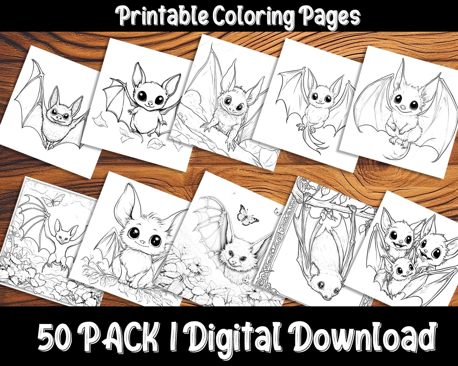50 Bat Coloring Pages Pack – Cute, Cartoon and Realistic Bat Designs ...