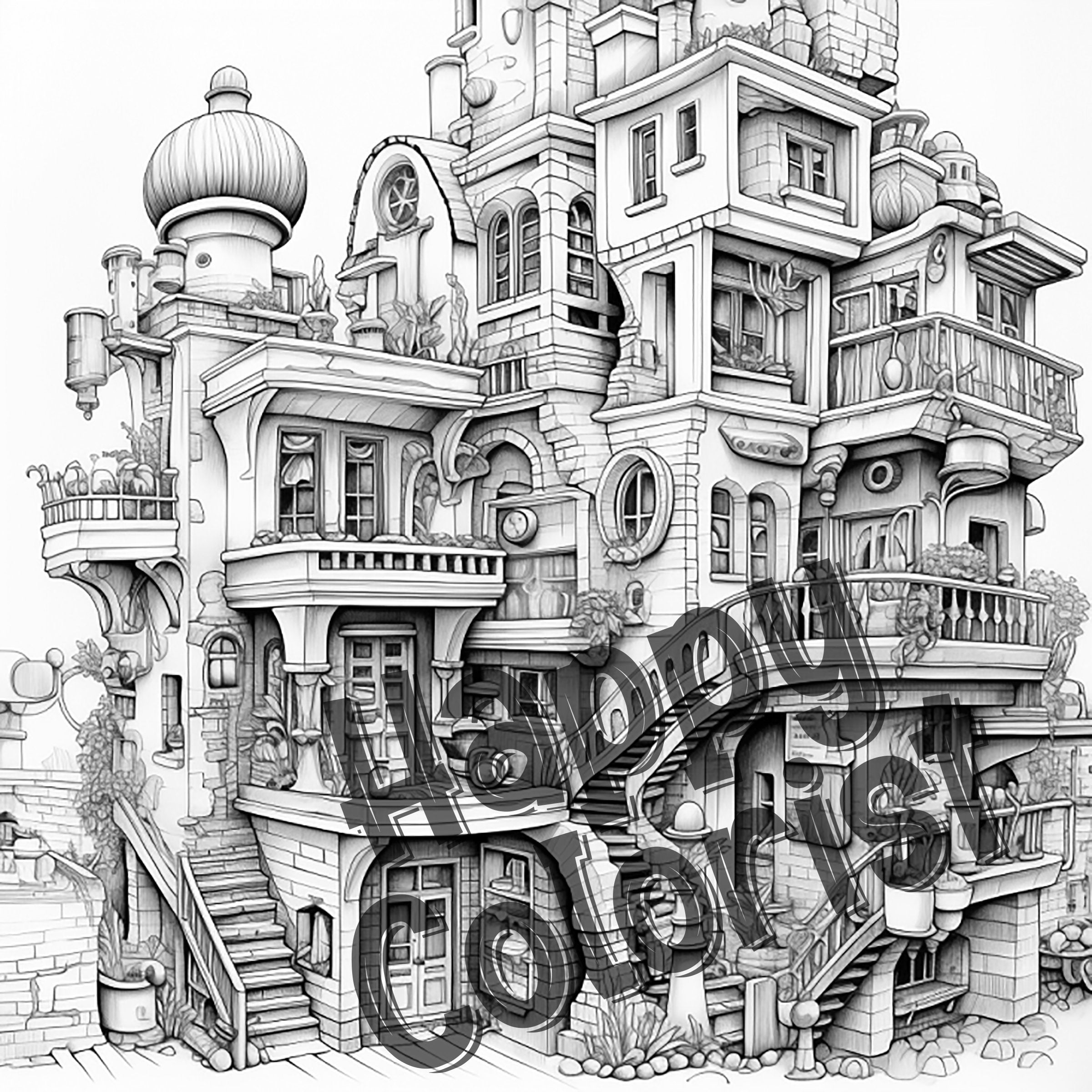 Architectural Buildings Coloring Pages: Engaging and Relaxing Activity ...