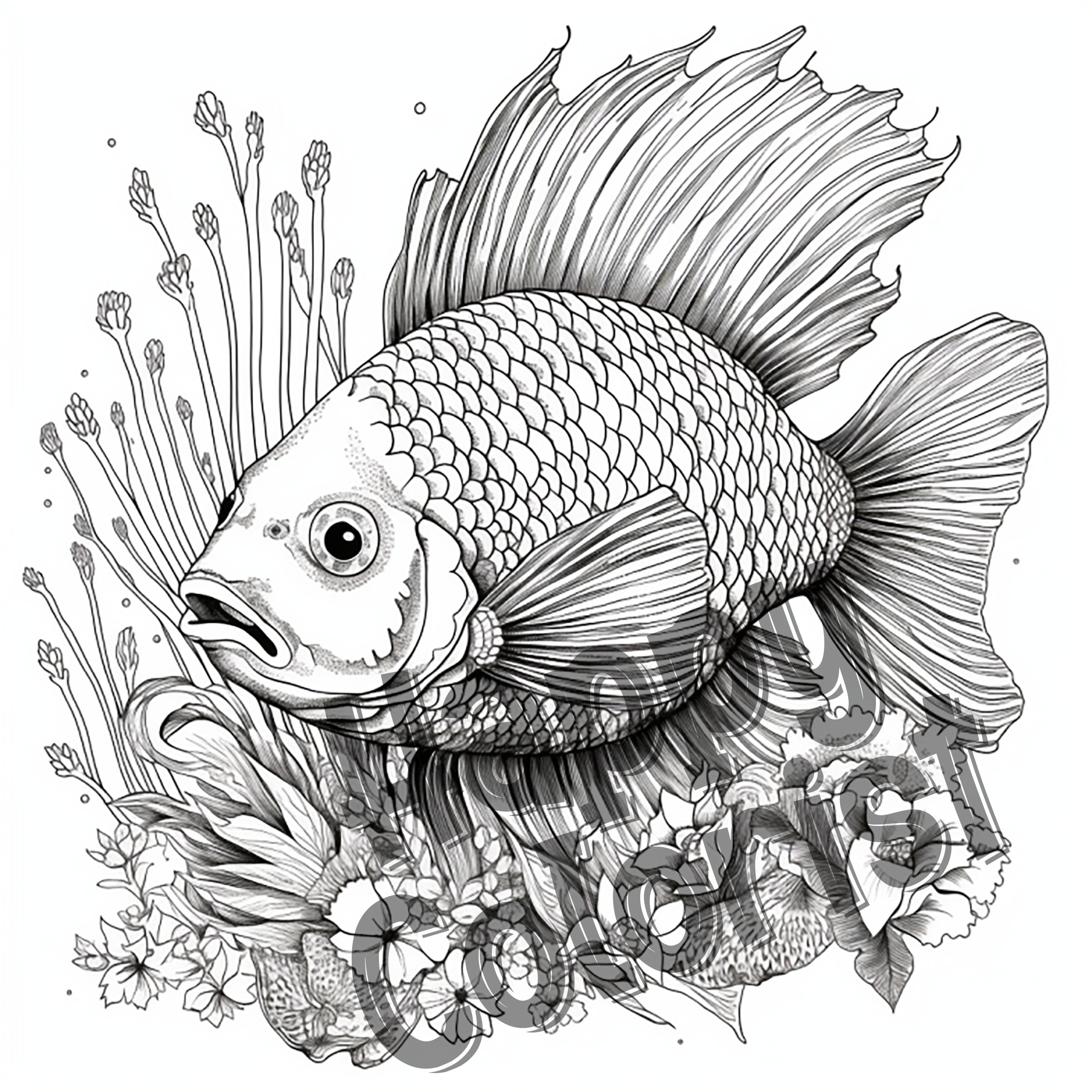 Underwater Adventure: Detailed Fish Coloring Pages for Relaxation and ...