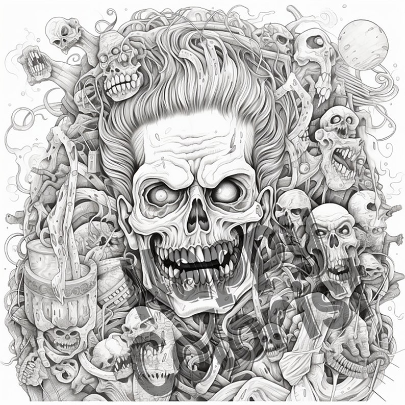 Haunted Halloween Adult Coloring Pages - 50 Horror Coloring Pages for a ...