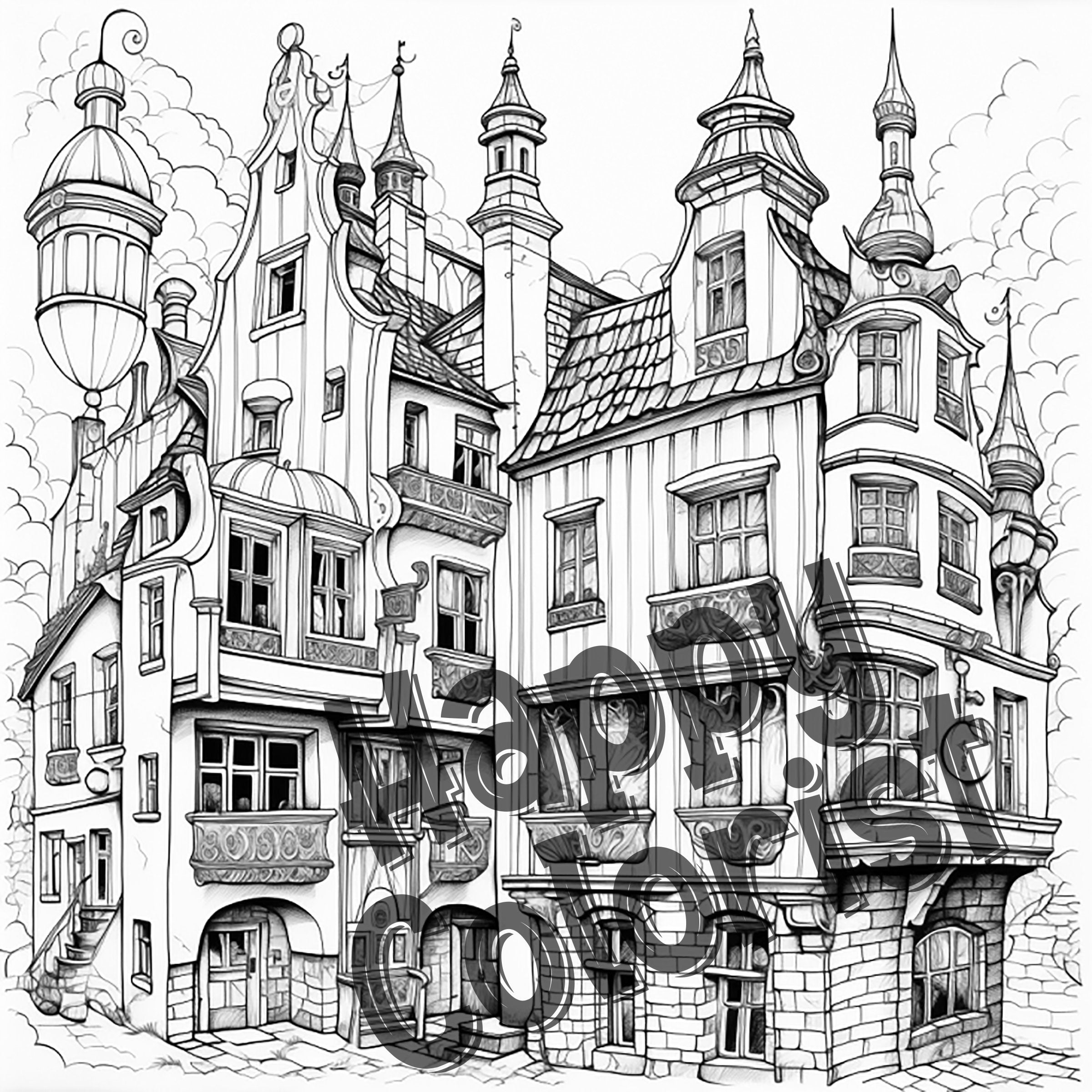 Architectural Buildings Coloring Pages: Engaging and Relaxing Activity ...