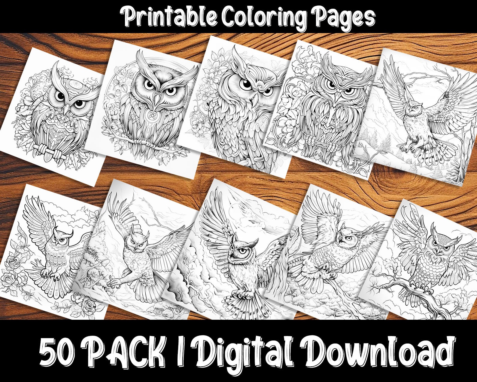 Owl Wonderland Coloring Pages - 50 Pack of Fun & Complex Owl Coloring ...