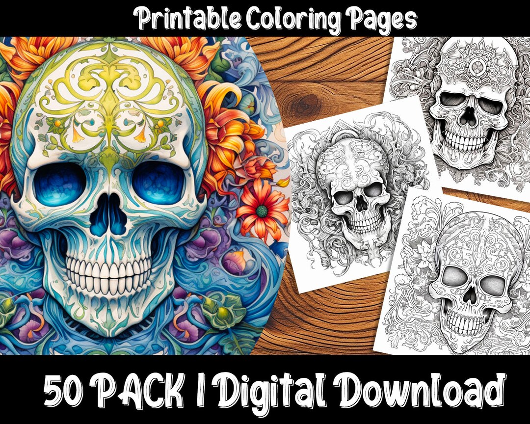 Spooky yet Fun: Skull Coloring Pages for Relaxation and Creativity ...
