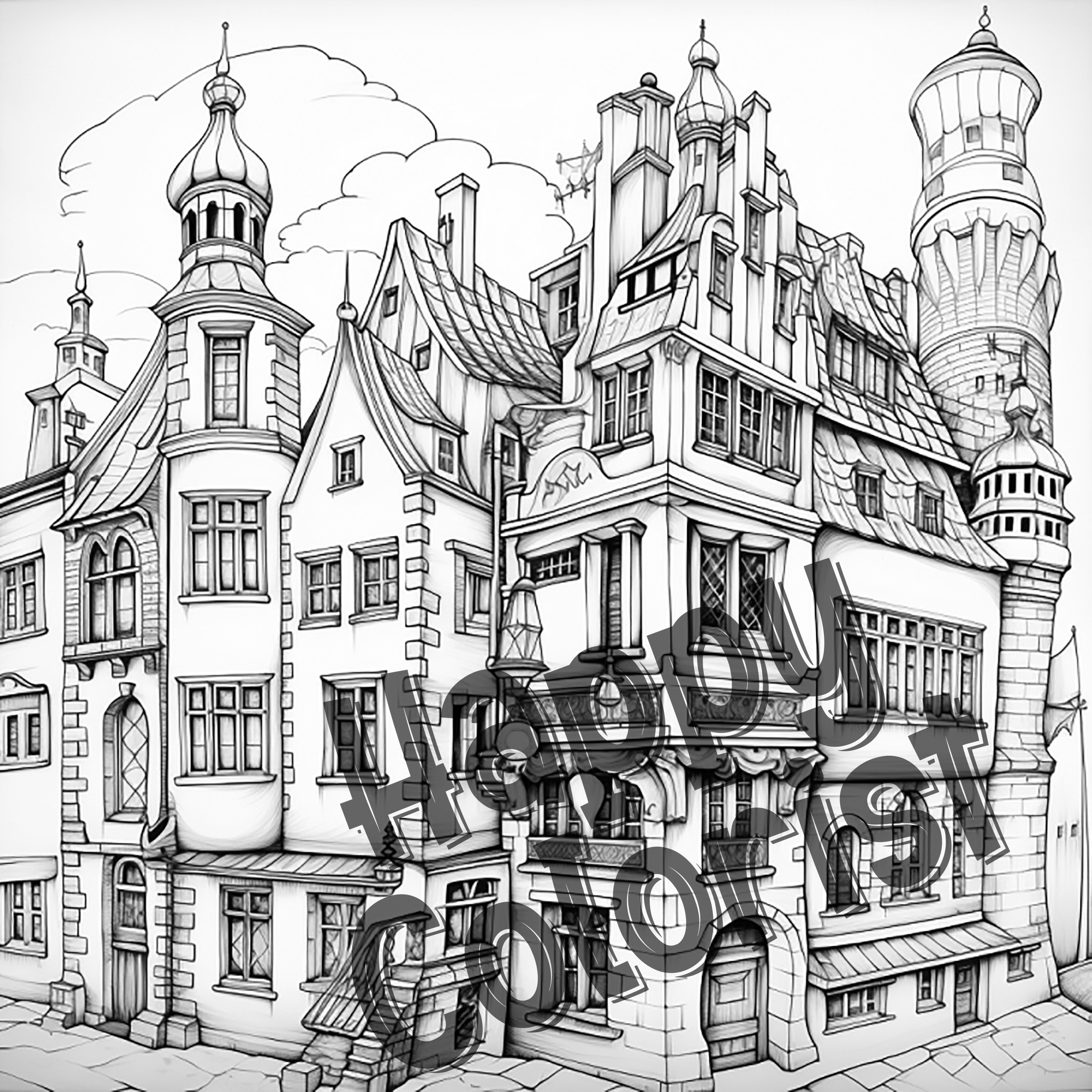 Architectural Buildings Coloring Pages: Engaging and Relaxing Activity ...