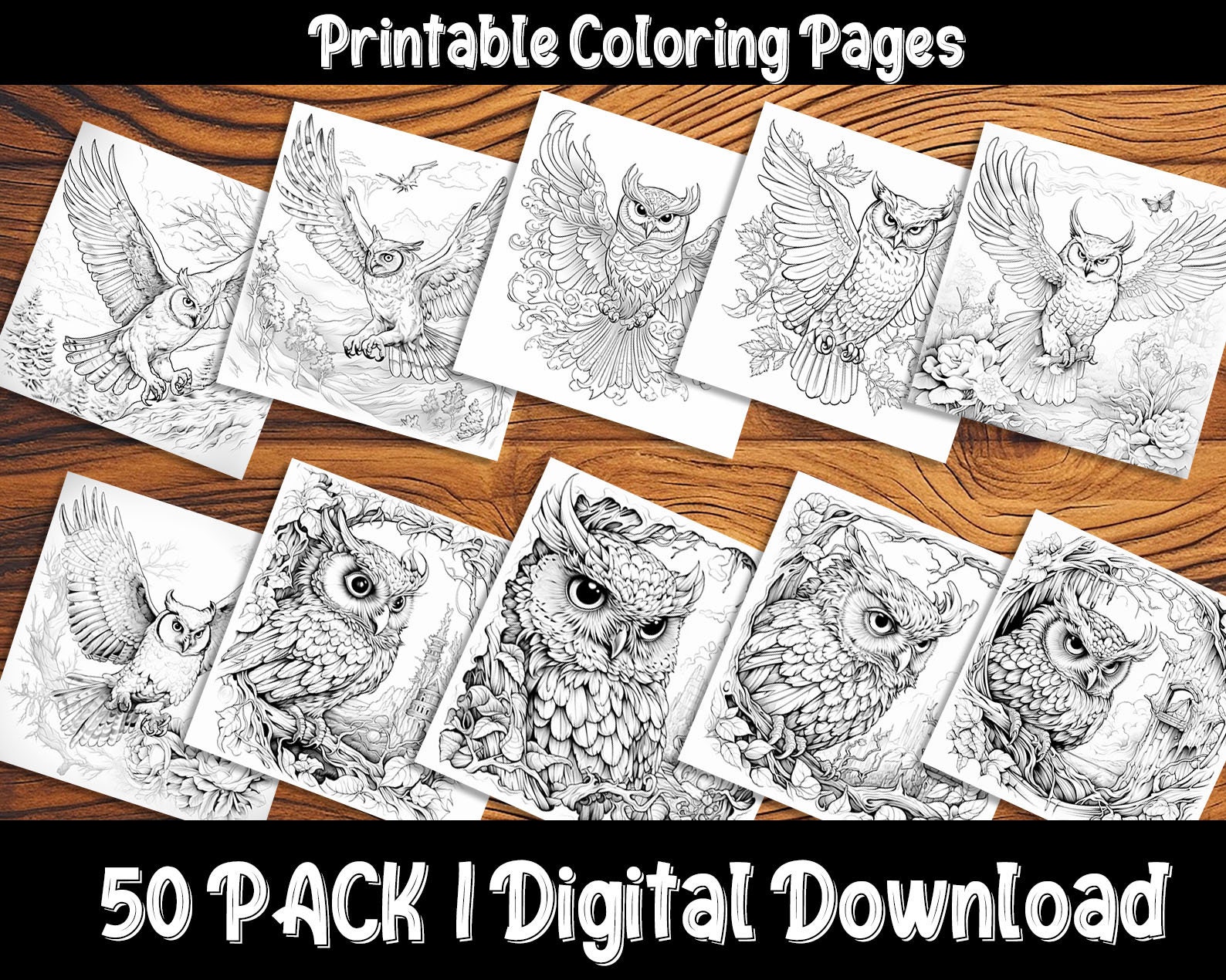 Owl Wonderland Coloring Pages - 50 Pack of Fun & Complex Owl Coloring ...