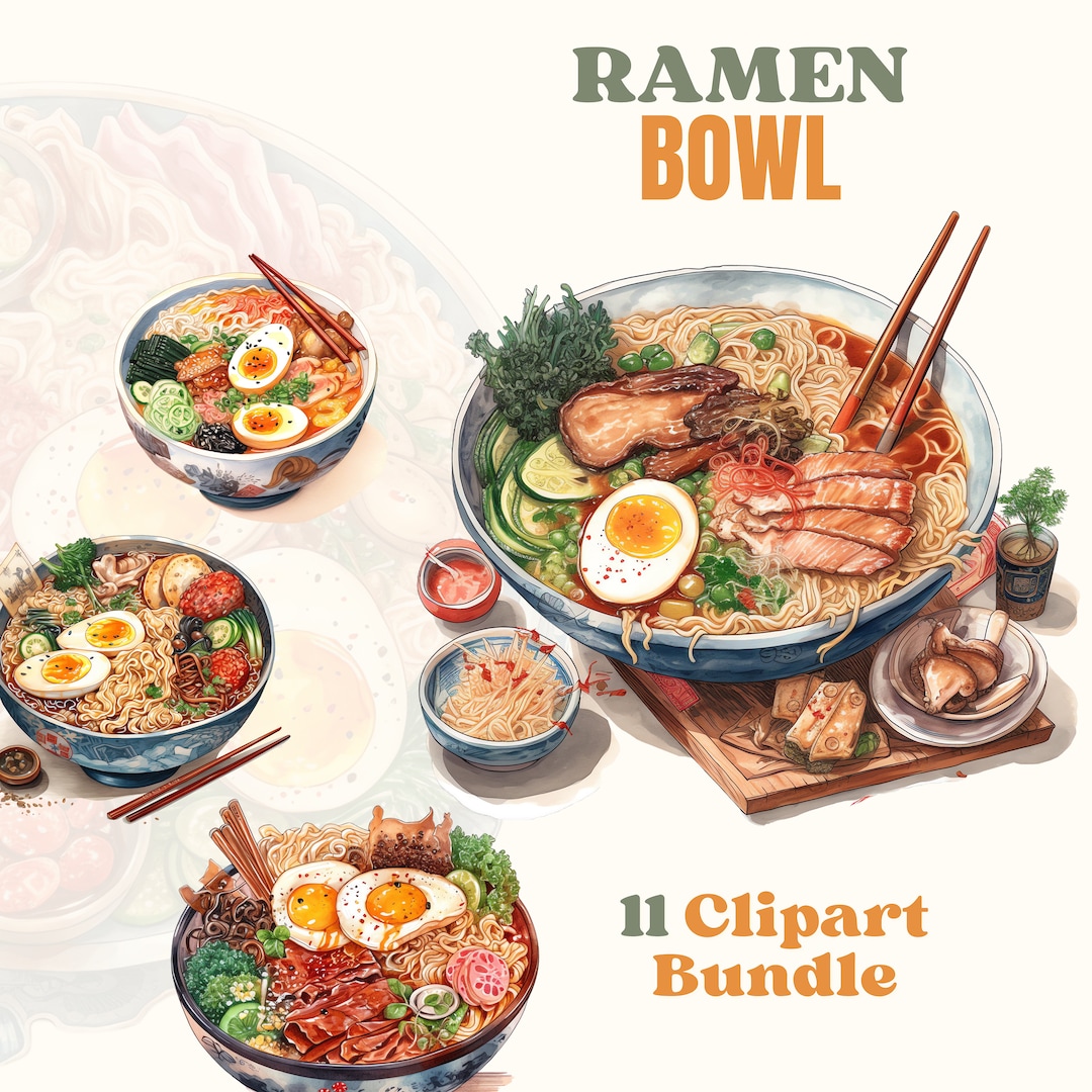Watercolor Ramen Bowl Clipart Bundle, Japanese Delicacy, Noodle Clipart ...