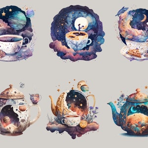 Watercolor Celestial Tea Moments Clipart Bundle, Fantasy Clipart ...