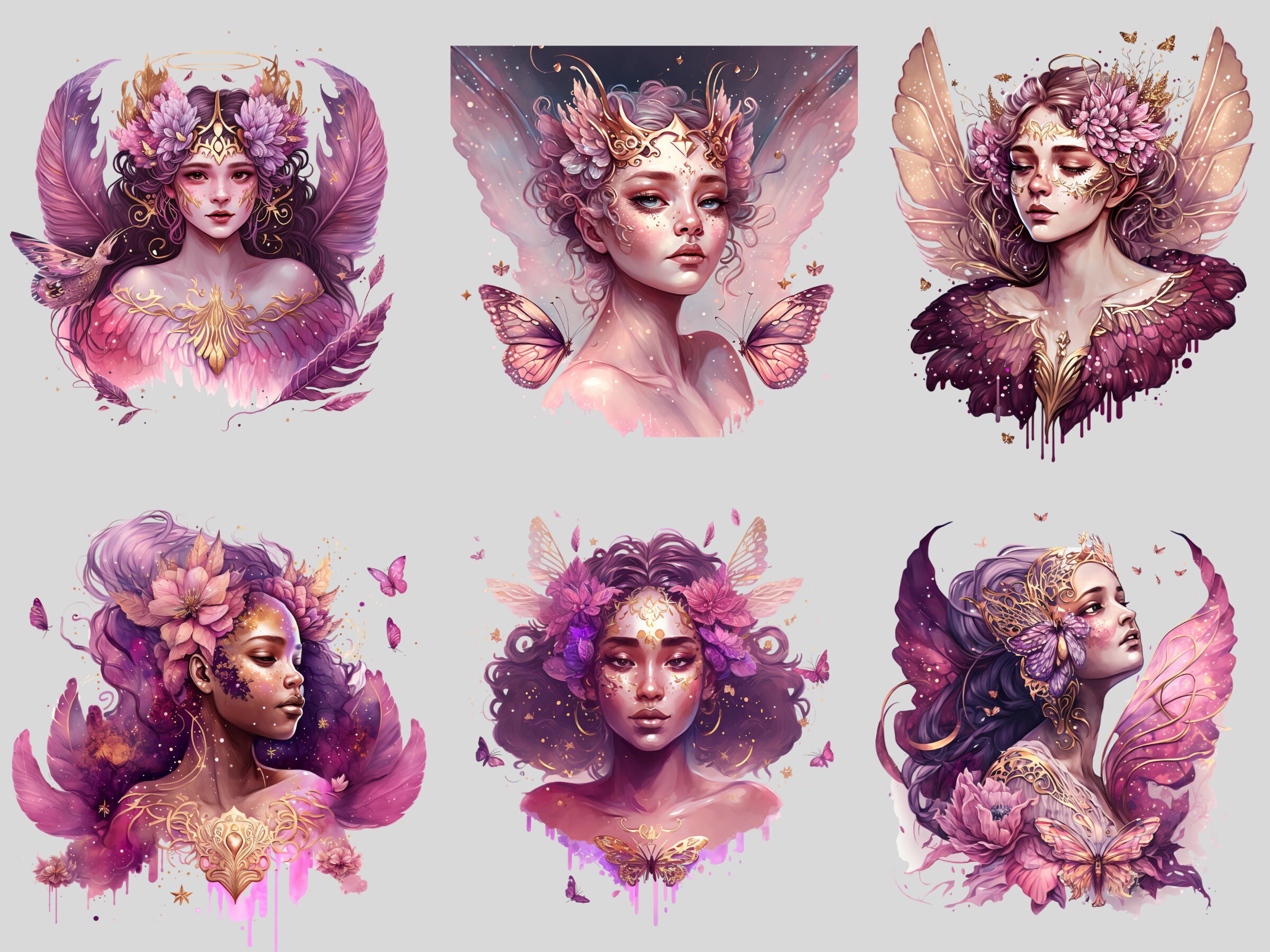 Watercolor Moth Goddess Clipart Bundle, Fantasy Clipart, Mystical ...