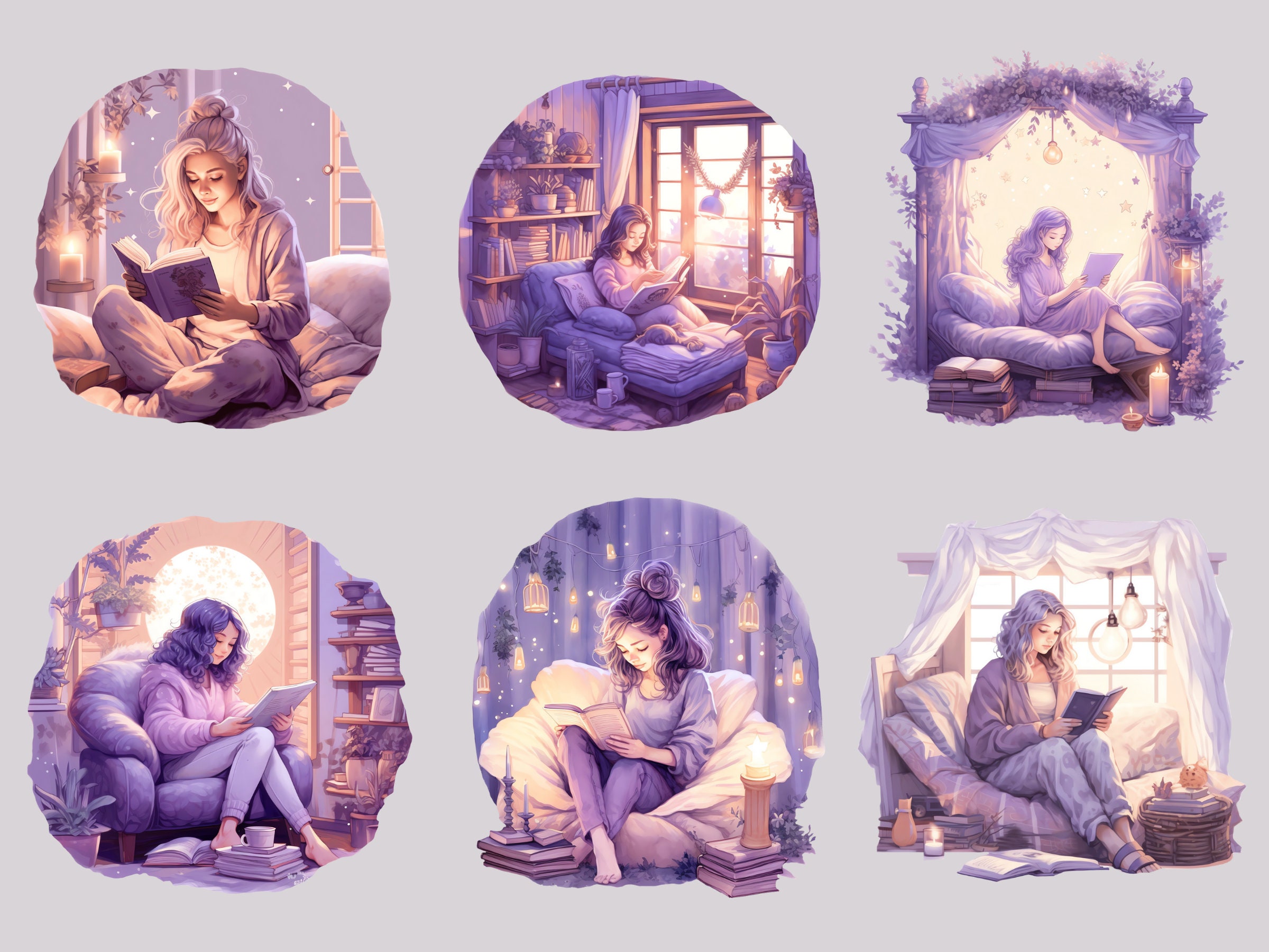 Watercolor Cozy Night Reading Clipart Bundle, Cozy Clipart, Bookworm ...