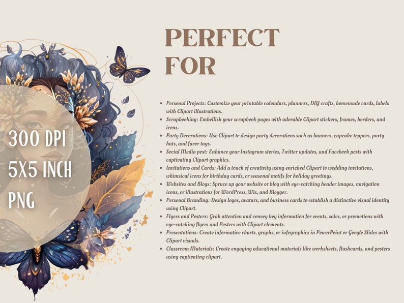 Watercolor Moth Goddess Clipart Bundle, Fantasy Clipart, Mystical ...