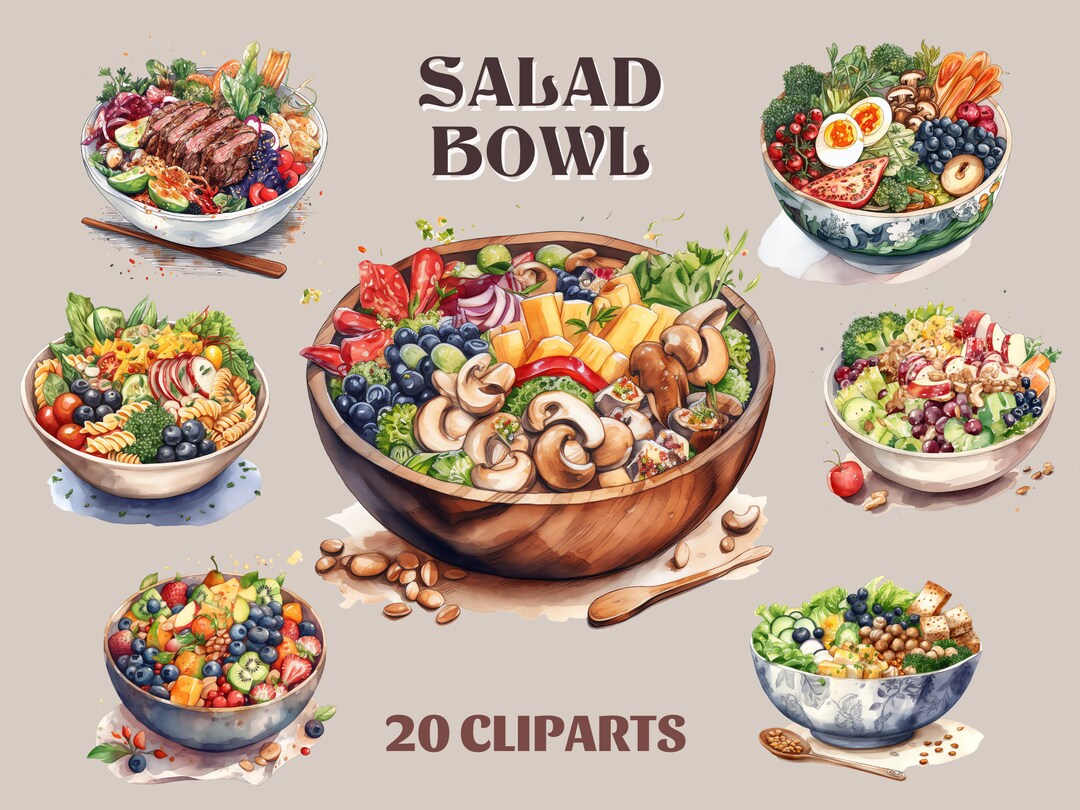 Watercolor Salad Bowl Clipart Bundle Healthy Diet Clipart - Etsy