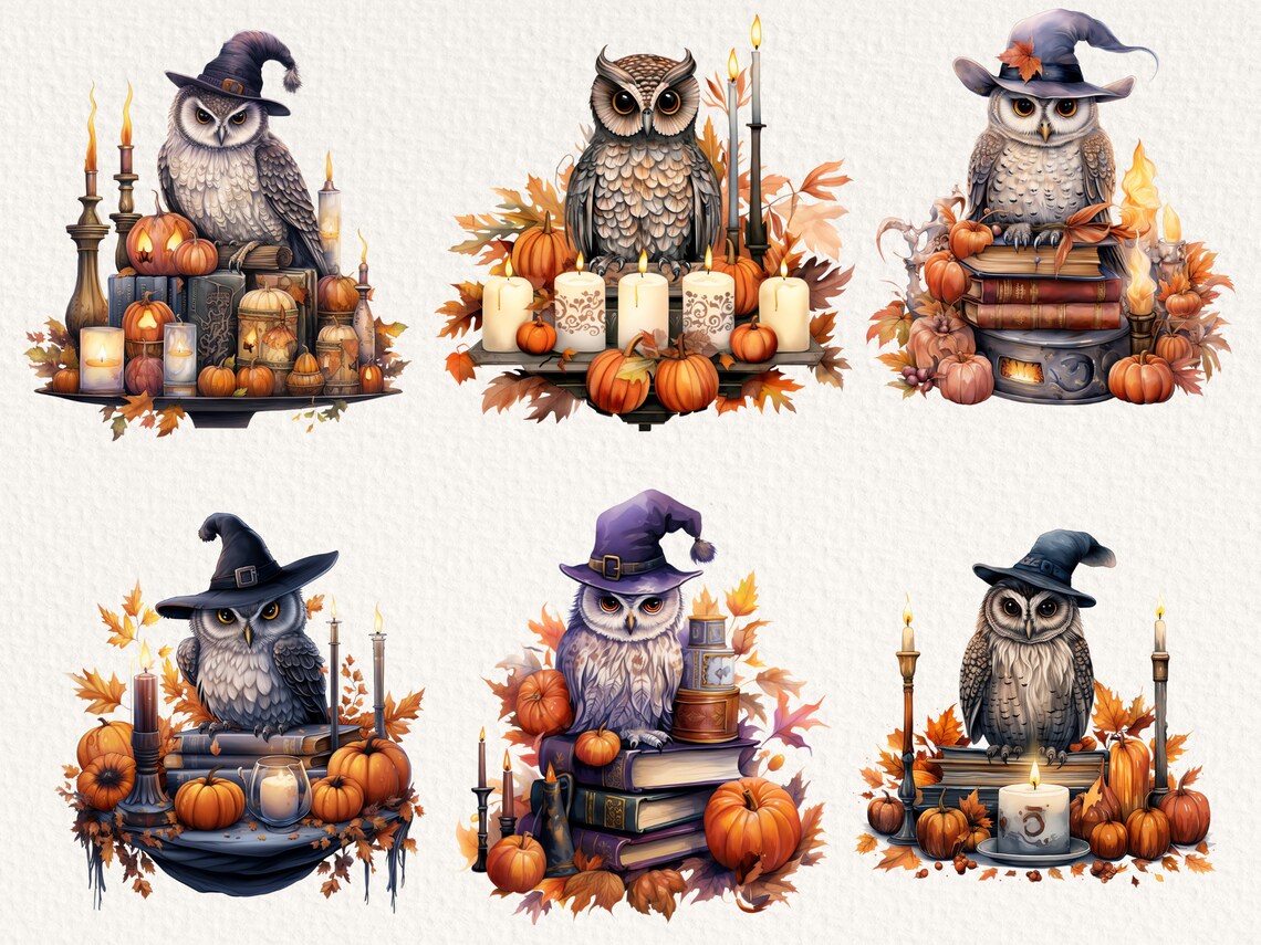 Watercolor Witches Owl Clipart Bundle, Mystical Owl, Owl Clipart ...