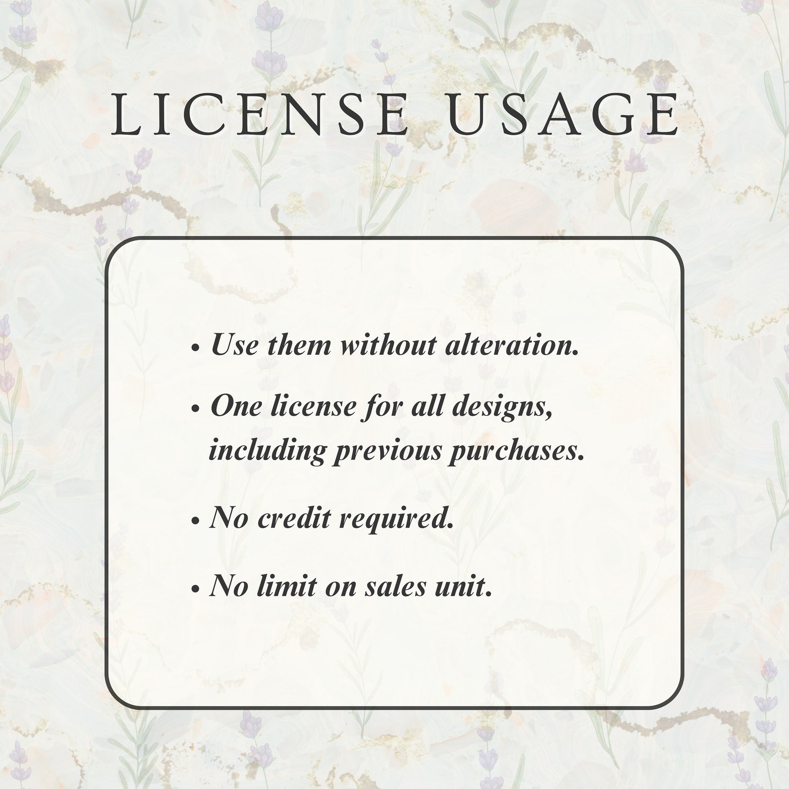 Unlimited Commercial License, Print on Demand, Commercial License, No ...