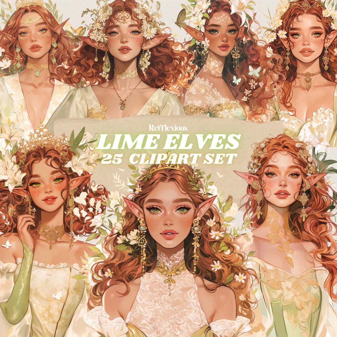 Lime Elves Clipart Bundle Fantasy Magical Illustrations Whimsical ...