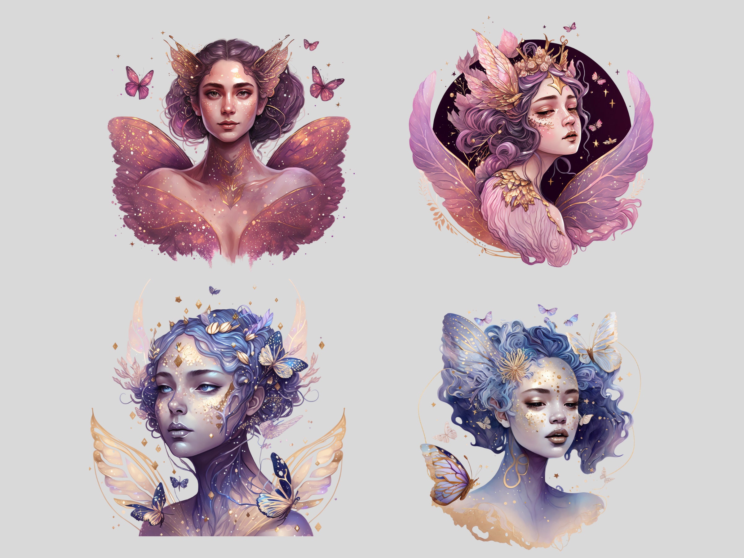 Watercolor Moth Goddess Clipart Bundle, Fantasy Clipart, Mystical ...