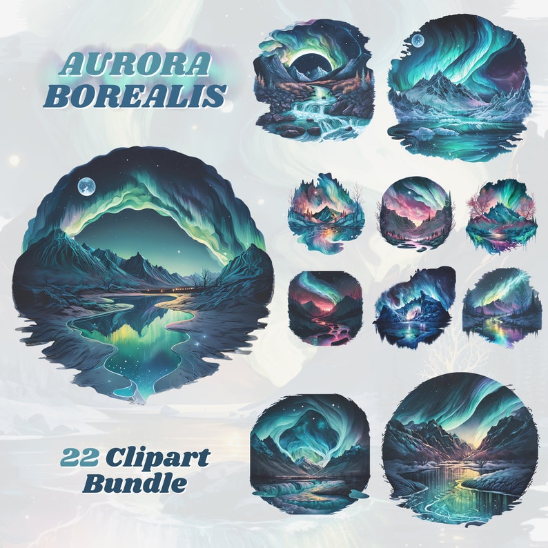 Watercolor Aurora Borealis Clipart Bundle, Fantasy Clipart, Northern ...