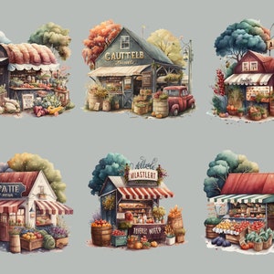 Watercolor Farmers Market Clipart Bundle, Cozy Clipart, Flower Shop ...