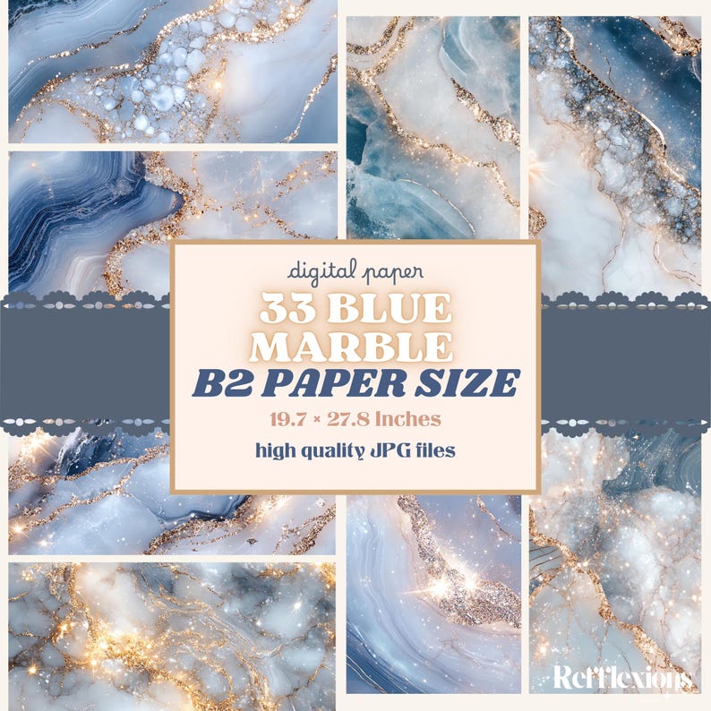 Blue Marble Digital Paper, Glitter Marble Pattern, Blue, Alcoholic Ink ...