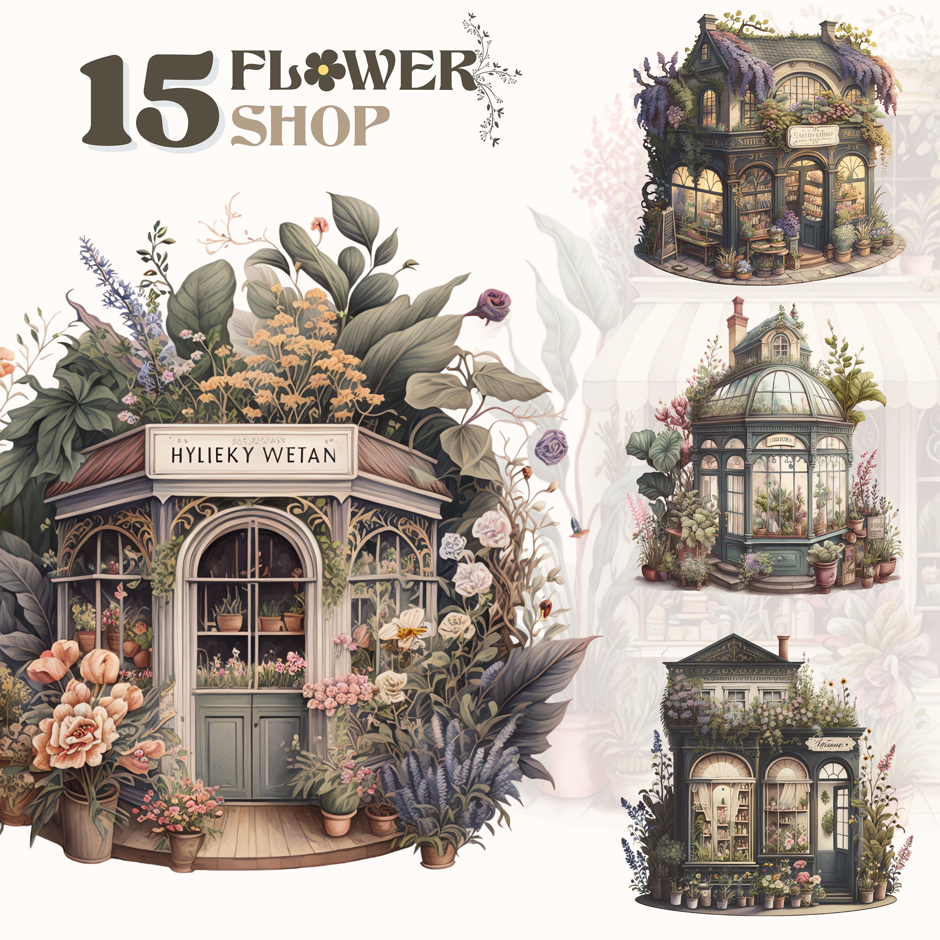 Watercolor Flower Shop Clipart Bundle, Cozy Clipart, Flowers, Flower ...