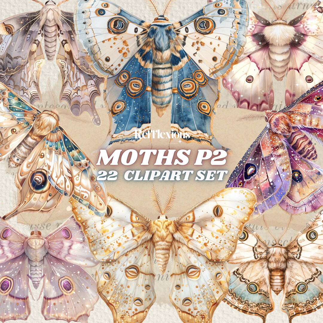 Moths Clipart Bundle, Moths, Vintage Illustrations, Printable Boho ...