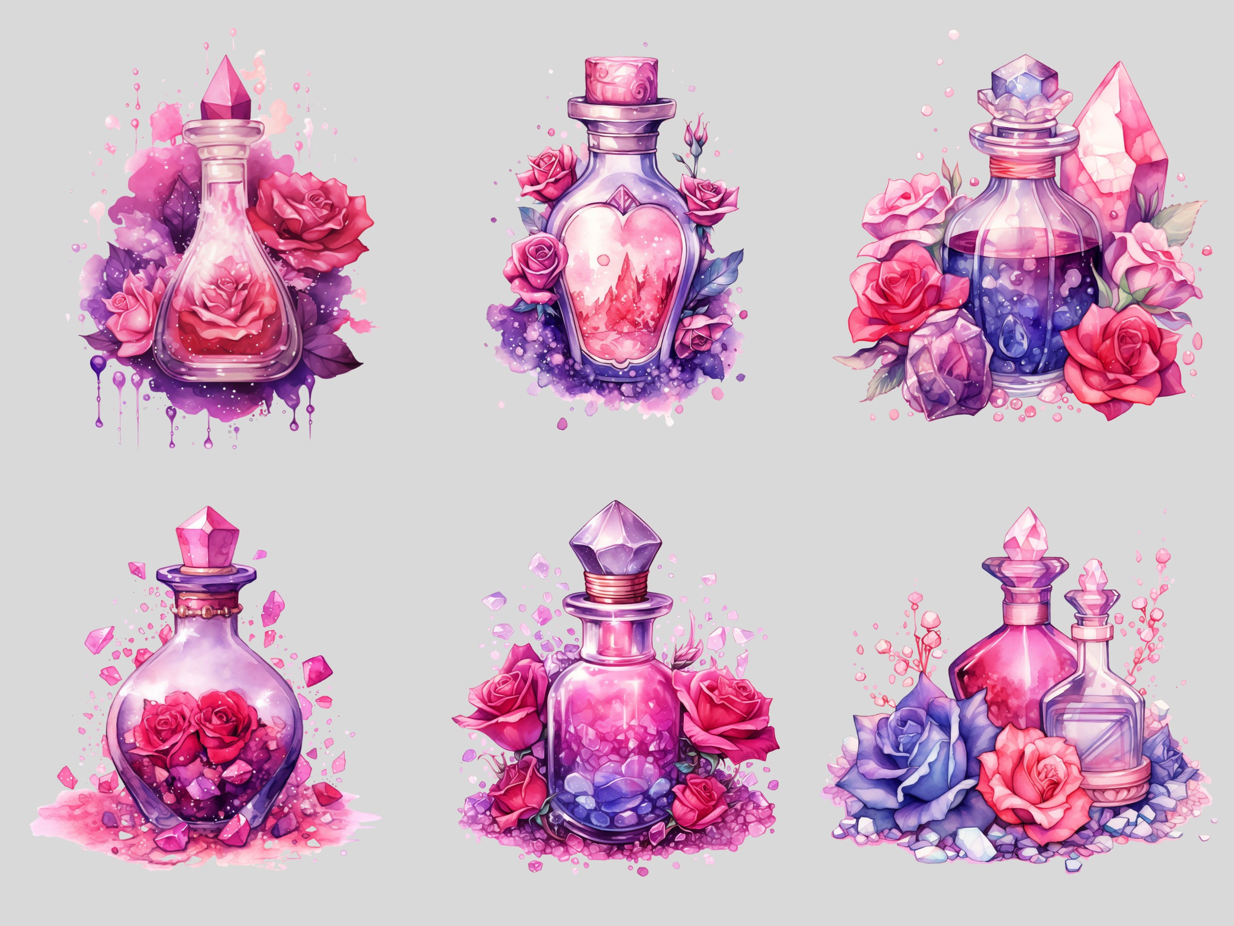 Watercolor Witches Love Potions Clipart Bundle, Mystical Clipart ...